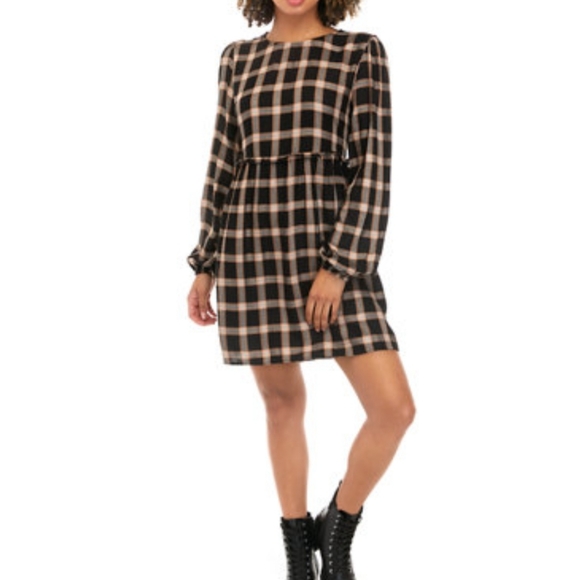 BeBop | Dresses | Bebop Long Sleeve Plaid Babydoll Dress | Poshmark